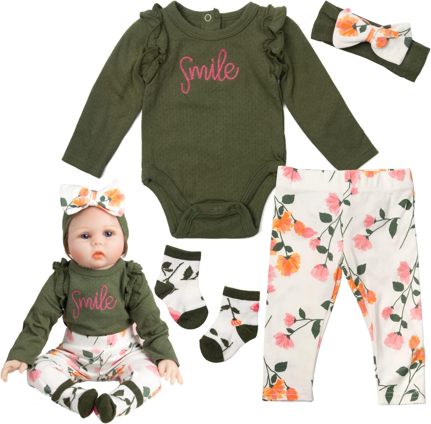 Ropa de bebé Reborn accesorios de vestimenta verde militar, juego de 4 ...