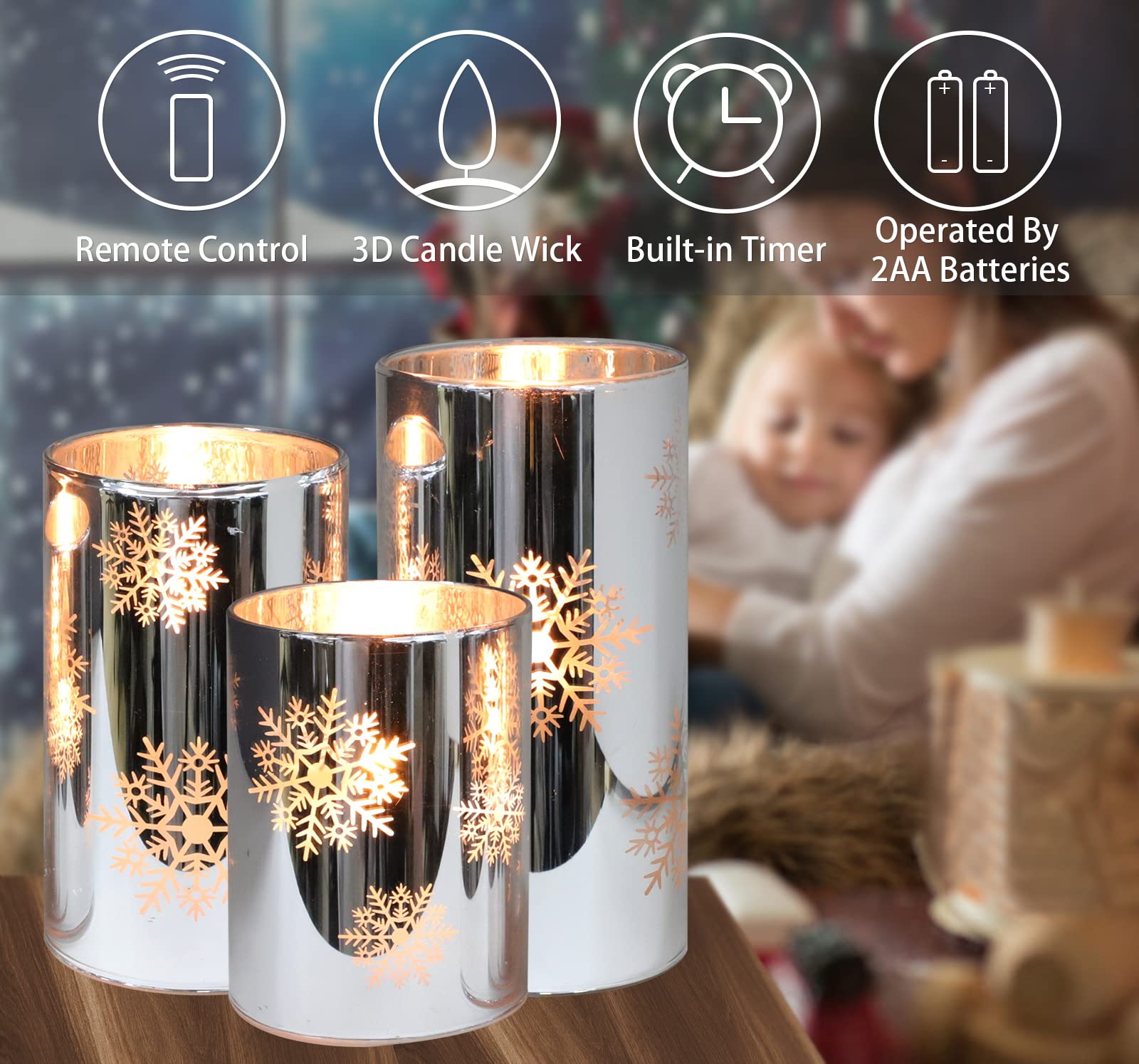 Snapklik.com : MELTONE Snowflake Holiday Flameless Candles: Real Wax ...