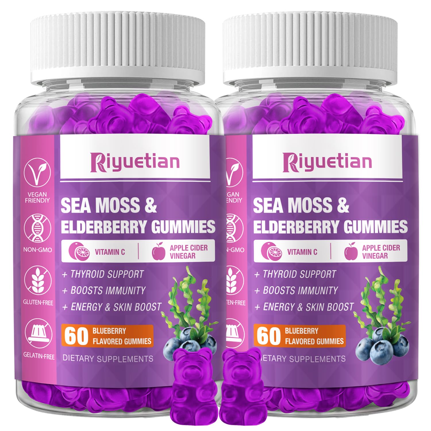 Amazon.com: Riyuetian Sea Moss Gummies & Elderberry - Vitamin C + Zinc ...