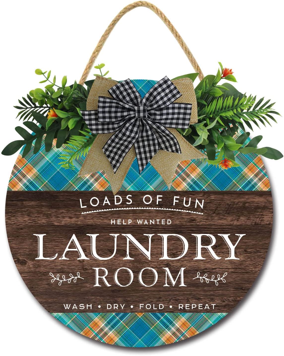 Amazon.com: Laundry Room Wreaths Decor Sign Round Wood Hanging Sign ...