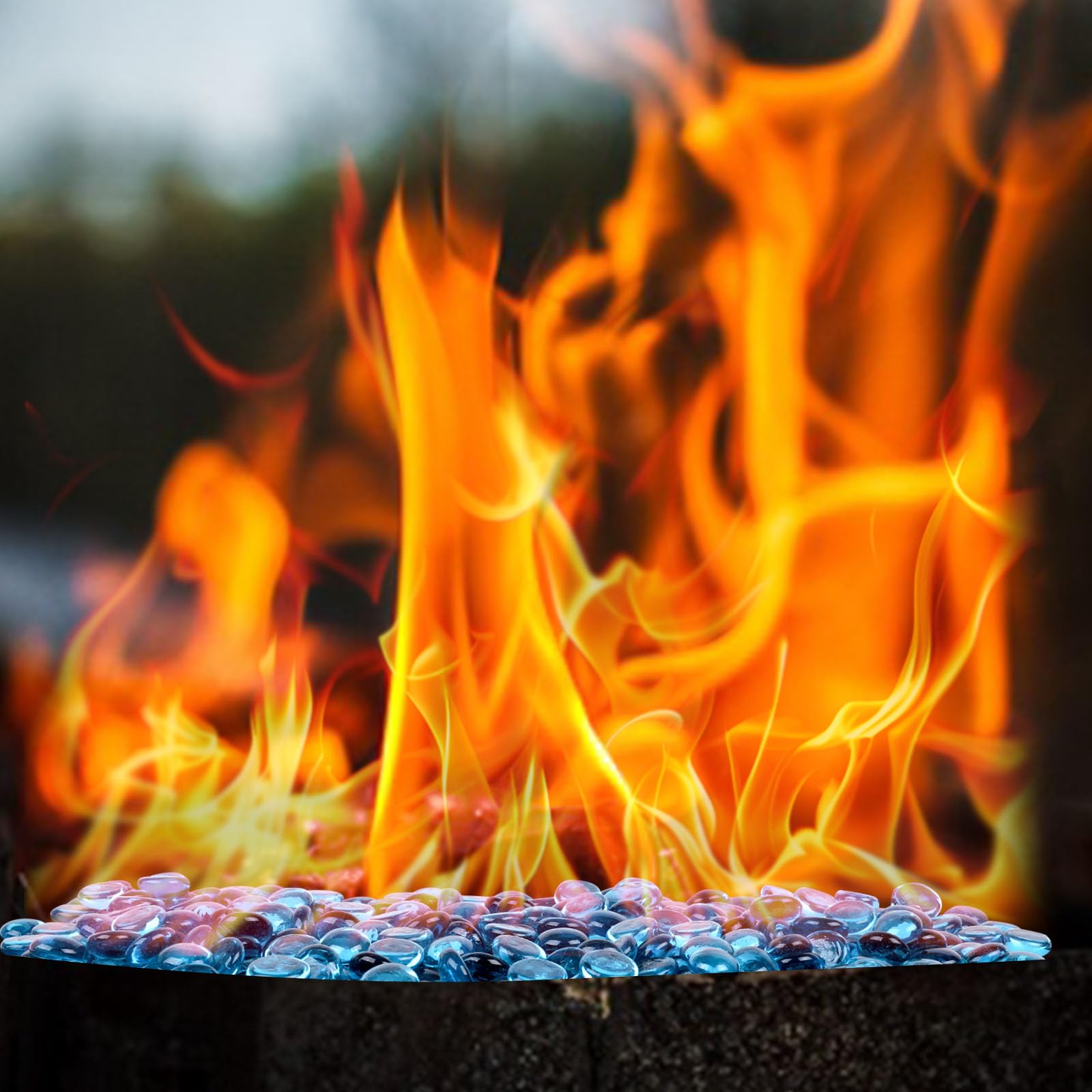 Snapklik.com : 10LB Blue Fire Glass Beads For Fire Pit Reflective Round ...