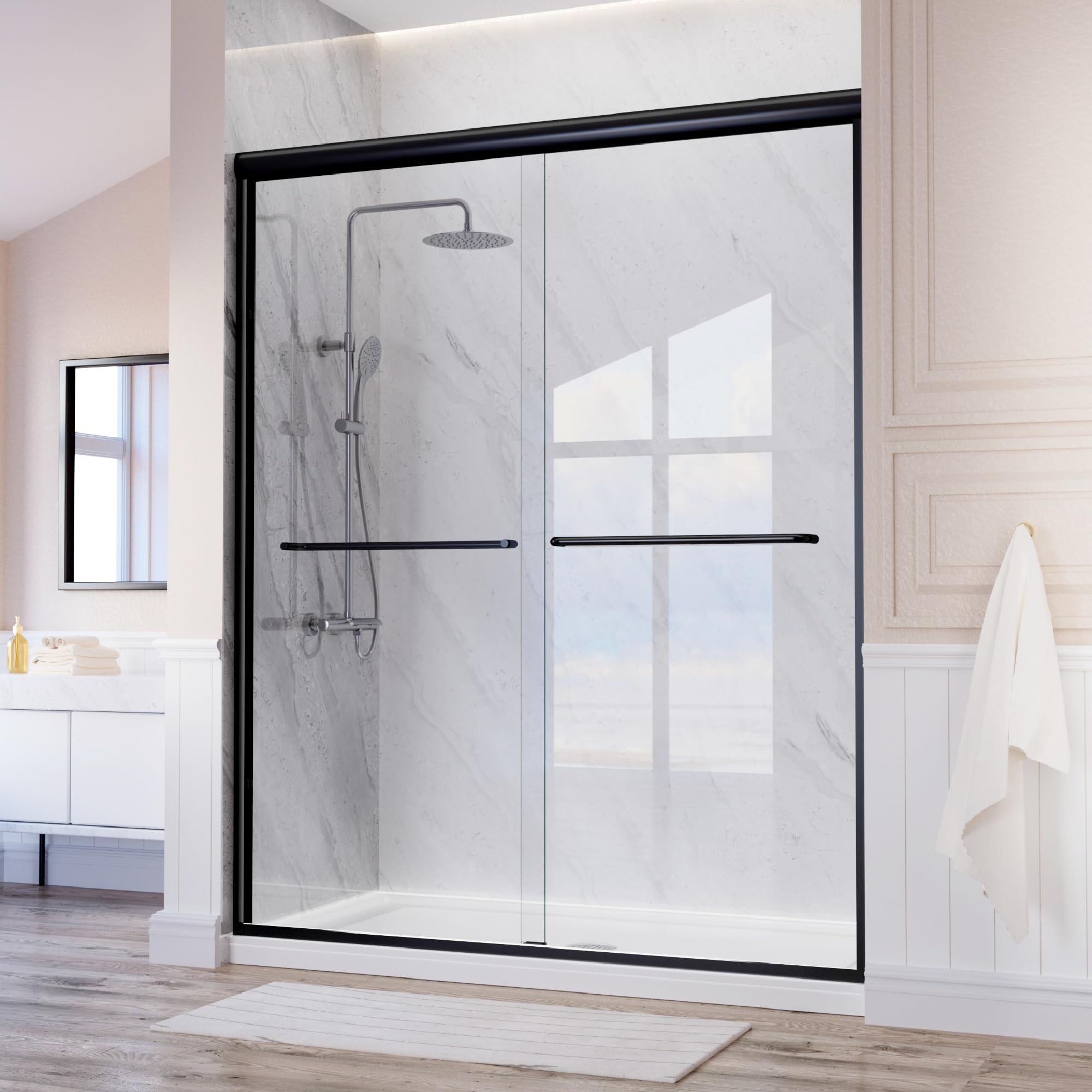 Basco Classic Semi-Frameless Sliding Shower Door, Fits 40-44 in. W x 65 ...