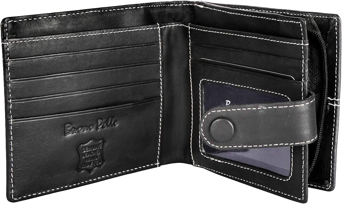 Buono Pelle Leather Men's Wallet with RFID Protection, Black, Bi-Fold ...