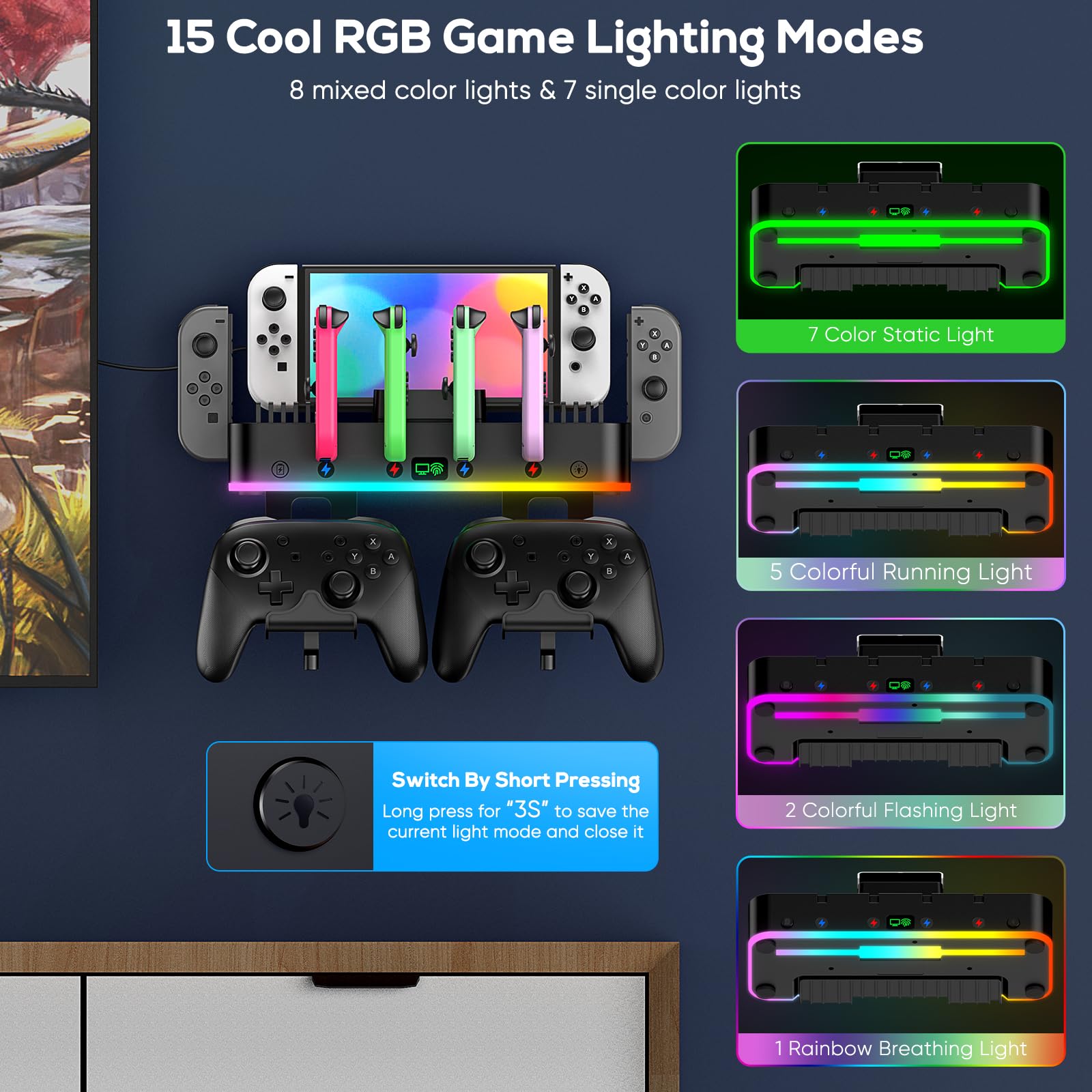 Snapklik.com : FASTSNAIL RGB Switch Wall Mount For Joy-Con Charger ...