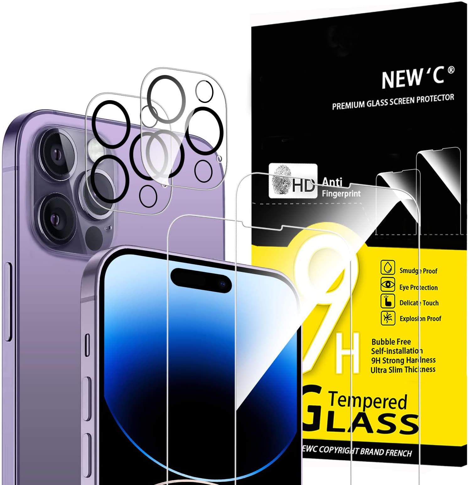 Amazon.com: NEW'C 4 Pack, 2 Pack for iPhone 14 Pro Screen Protector (6. ...
