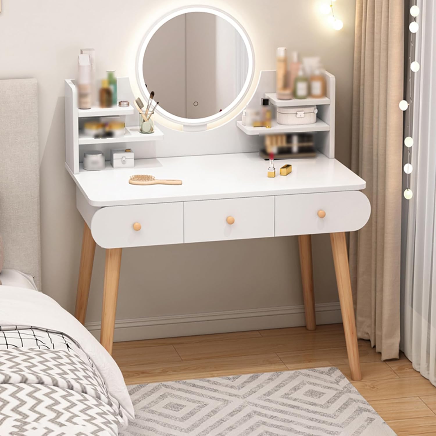 Vanity Desk with Mirror and Lights, Vanity Desk with Drawers, White ...