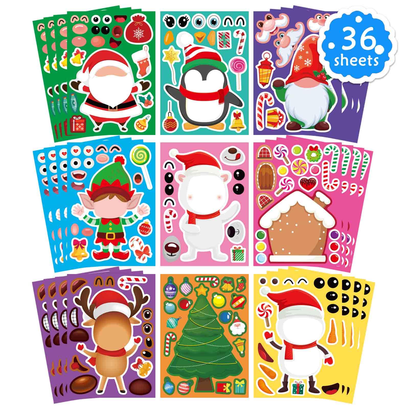 Amazon.com: 36 Sheets Christmas Make a Face Stickers for Crafts Make ...