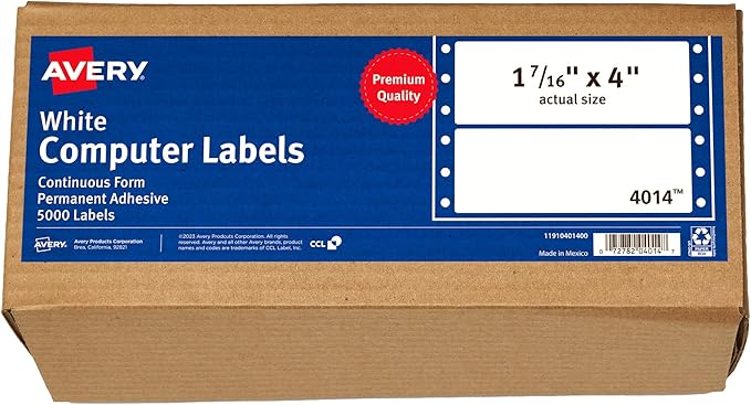 Continuous Form Computer Labels for Pin-Fed Printers, 4" x 1 : Amazon ...