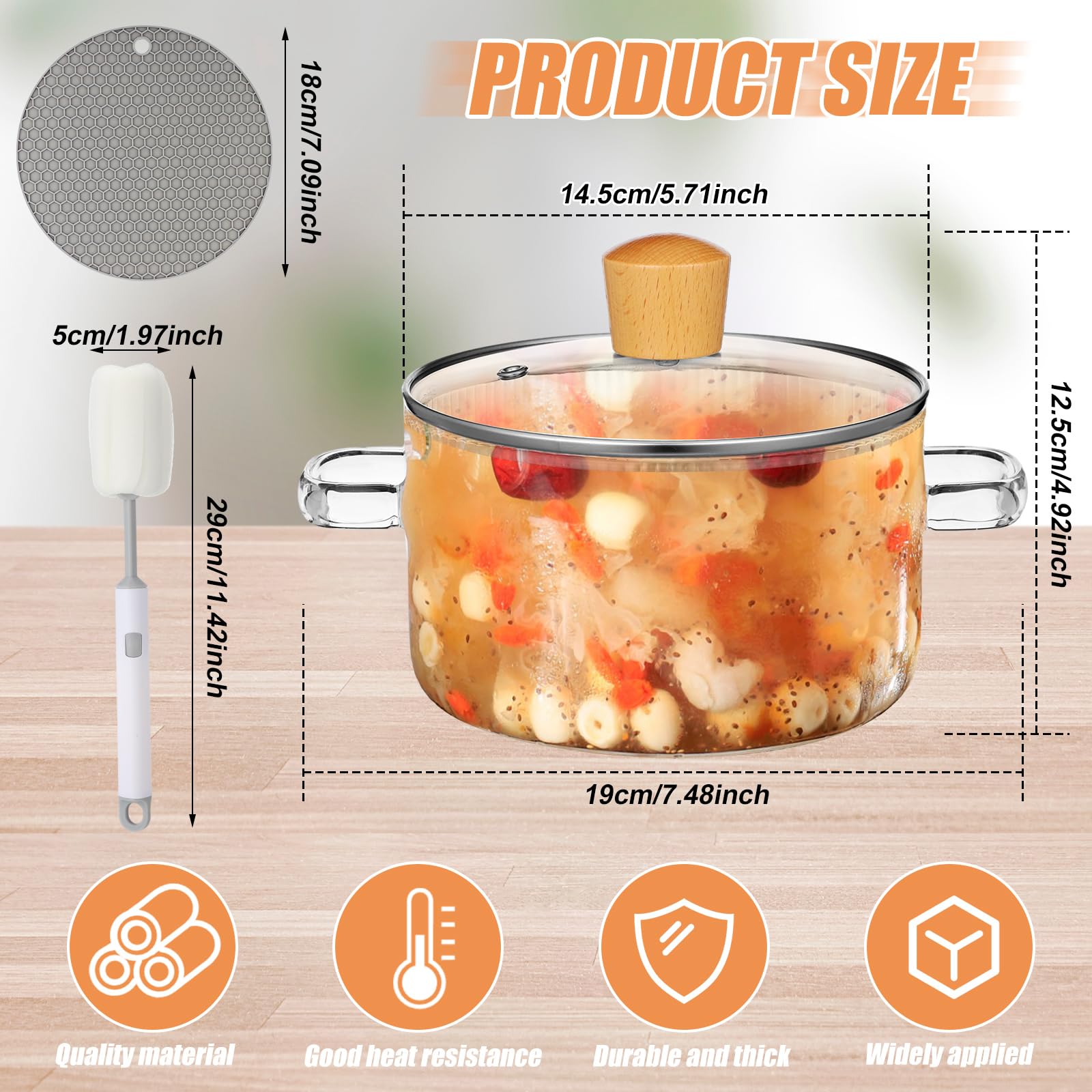 2 Pcs Clear Glass Pots for Cooking on Stove 1.3 L 44 oz Glass Saucepan ...