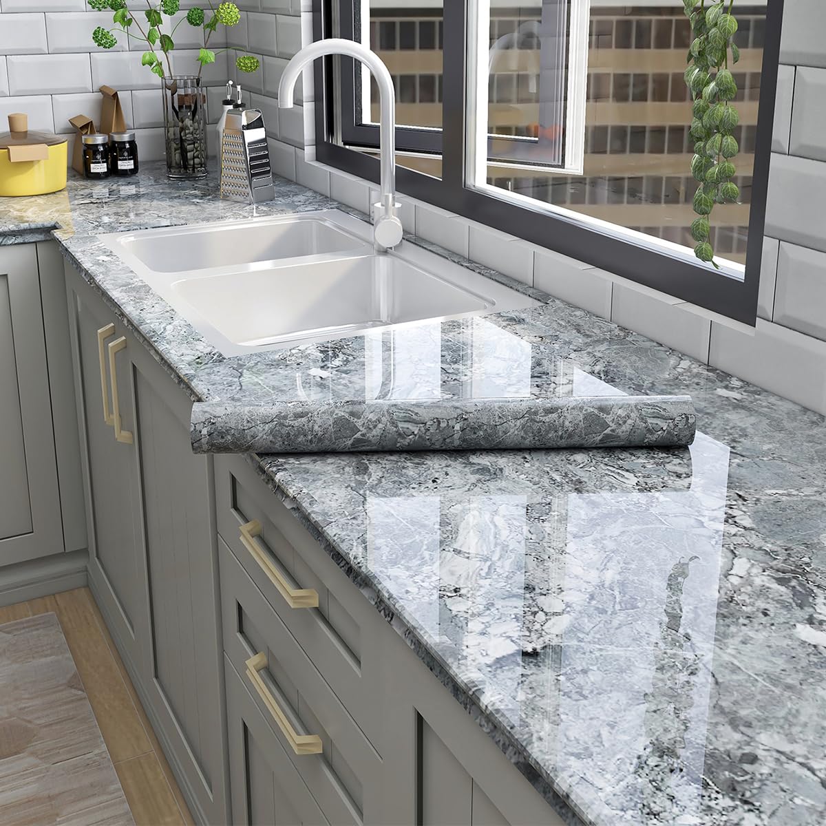 42cm×3m, Grey Marble Vinyl Wrap Worktop Vinyl Covering, Sticky Back ...