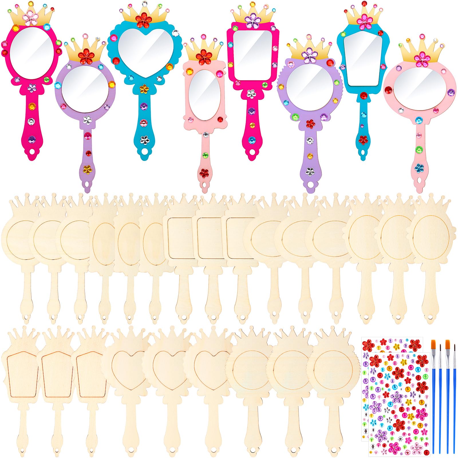 Amazon.com: RoundFunny 24 Pack Wooden Mirror Craft for Girls DIY ...