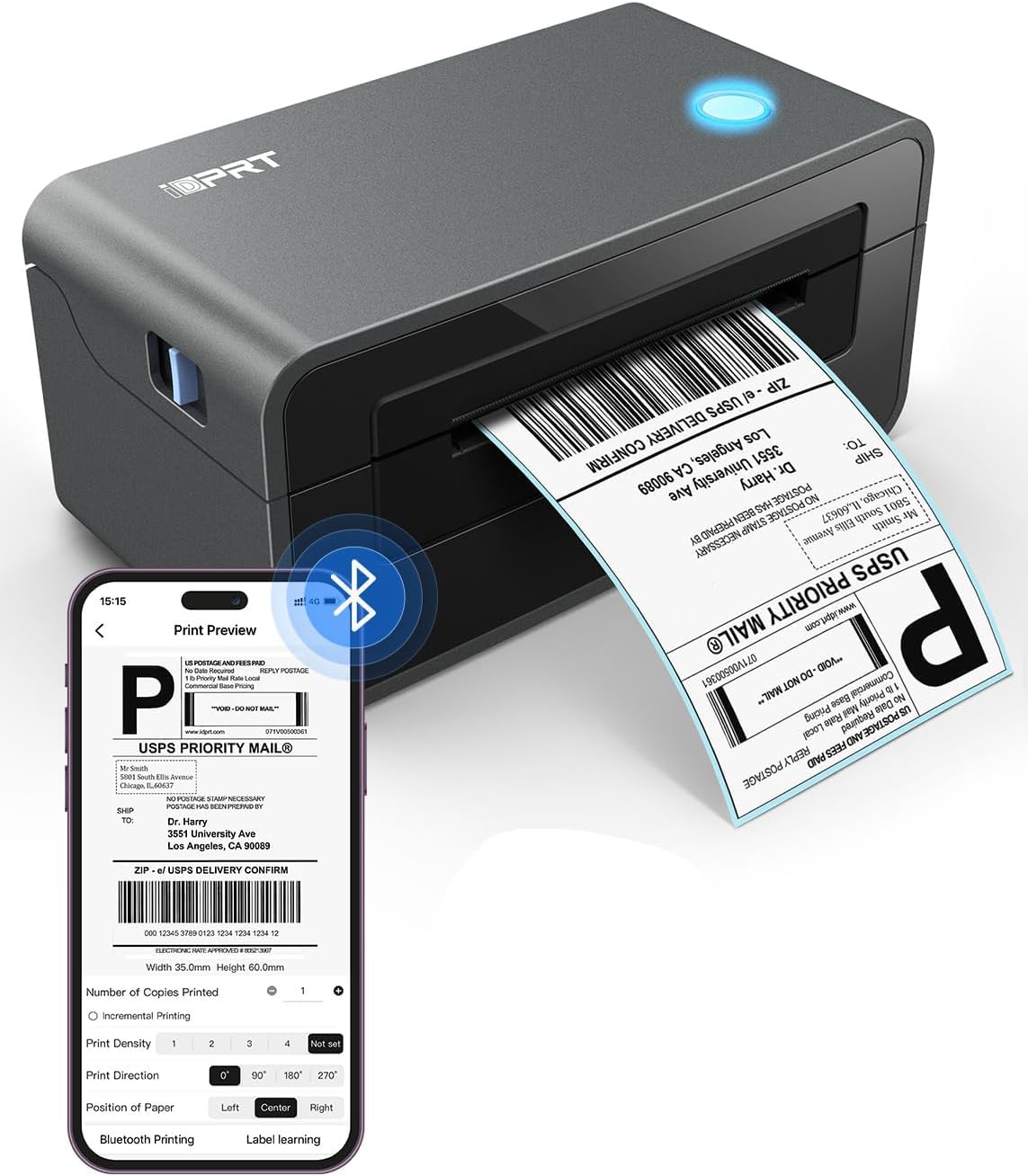 iDPRT Bluetooth Thermal Label Printer, 4x6 Inch Thermal Shipping Label ...