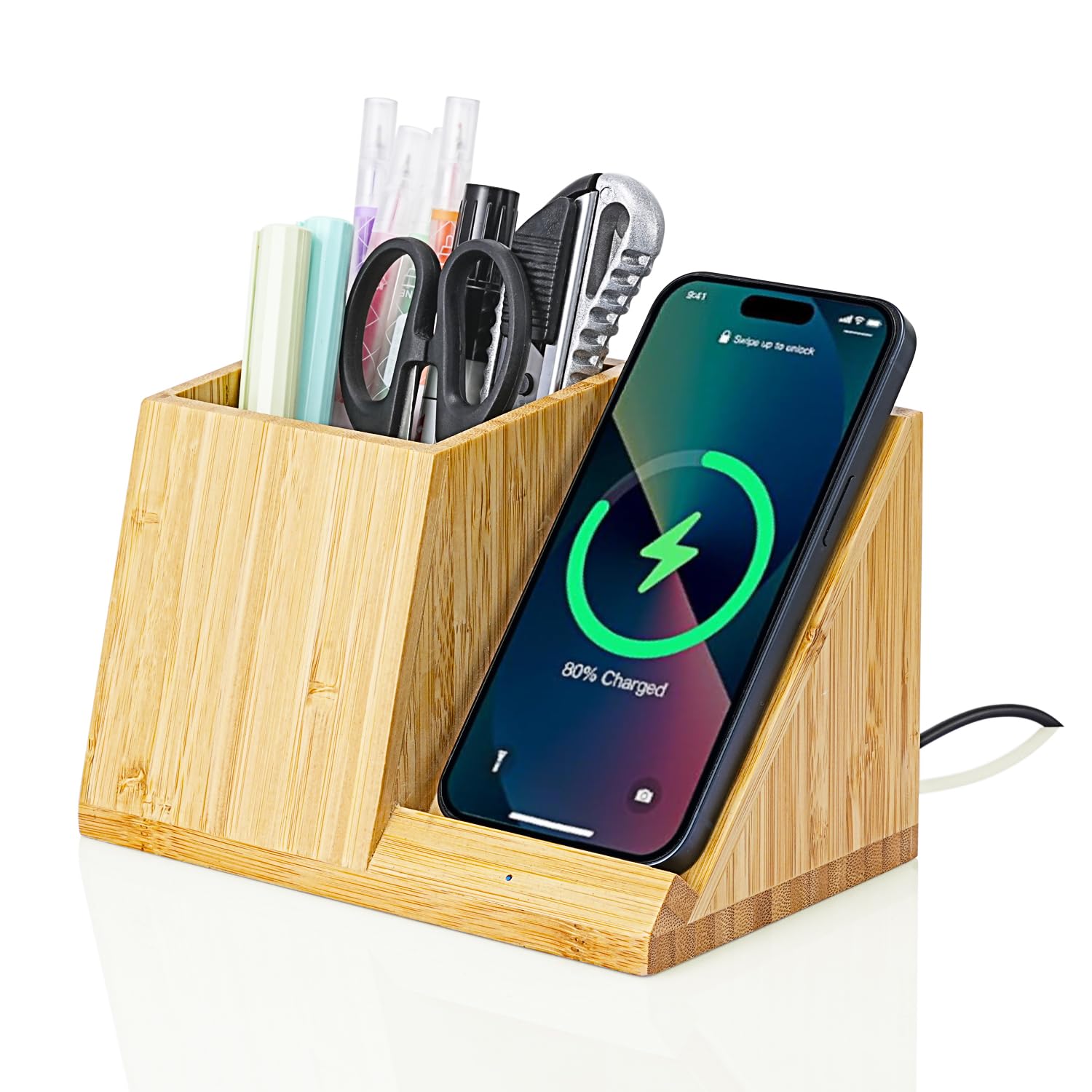 Amazon.com: OhM-ega Bamboo Pen Holder, Pen Organizer for Desk with ...