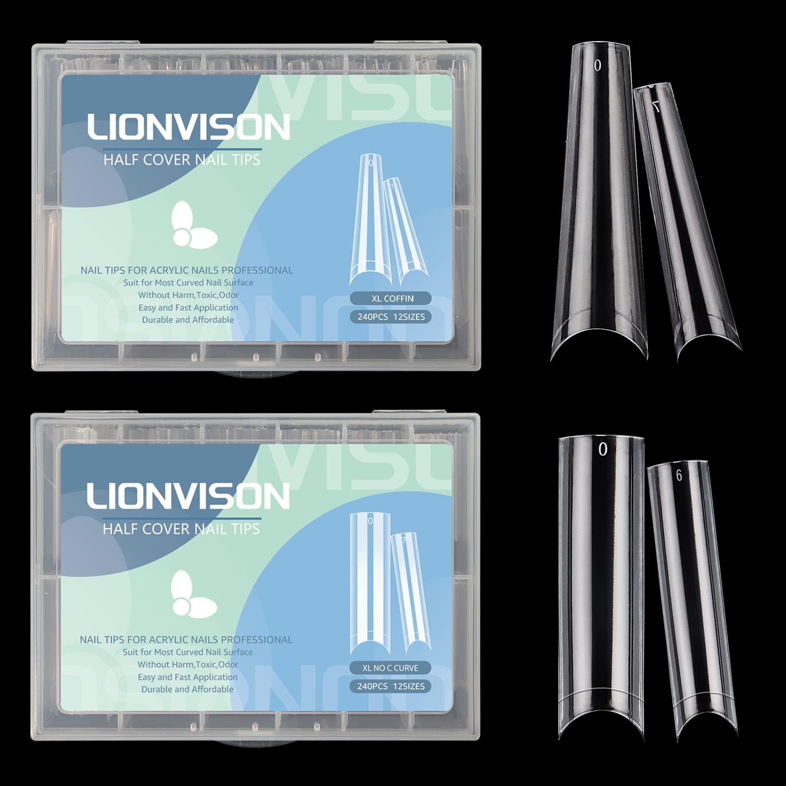 Amazon.com: 480PCS XL Long Clear Nail Tips, 240PCS Coffin Nails Tips ...