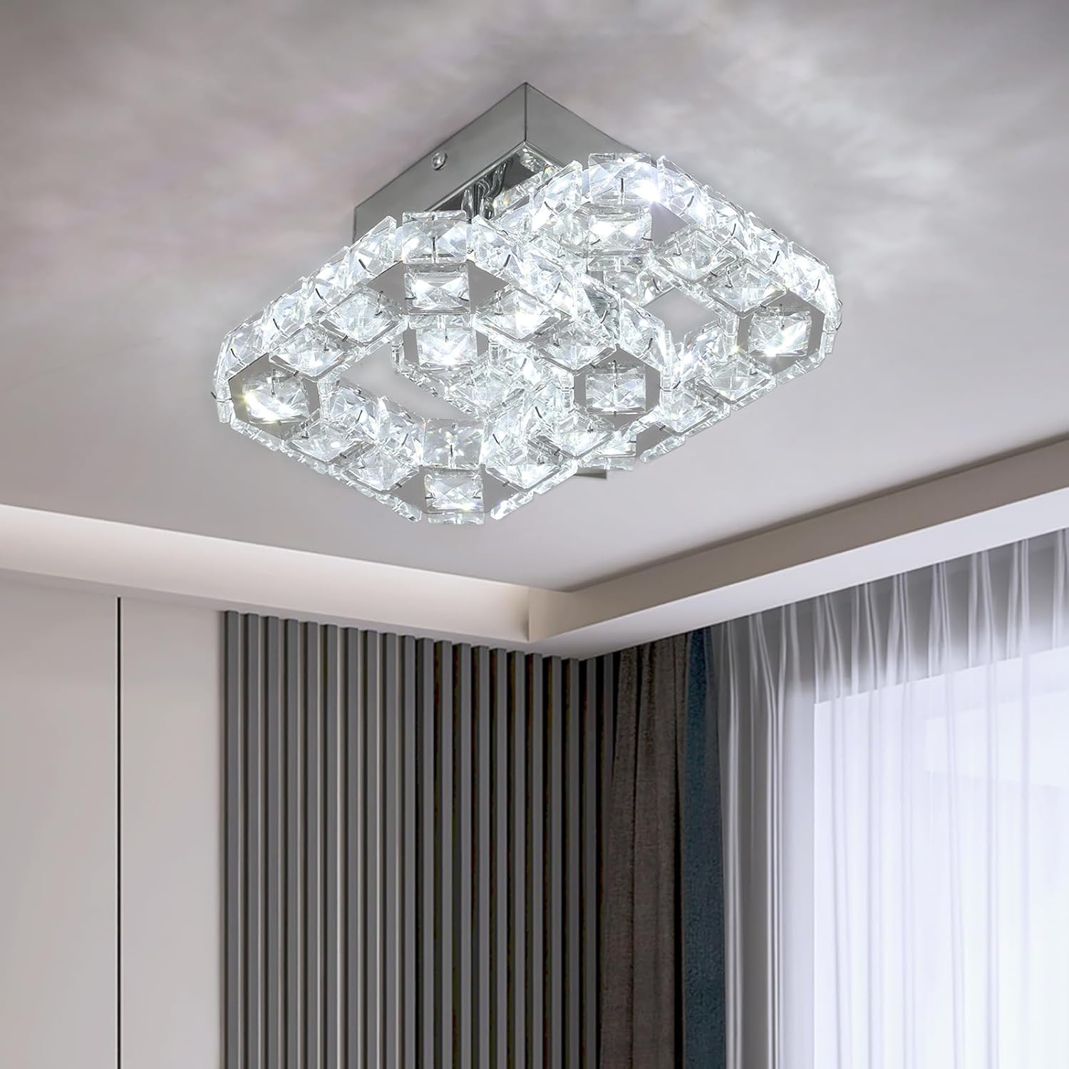 GreeLustr Modern Dimmable Crystal LED Ceiling Light, Square Chandeliers ...