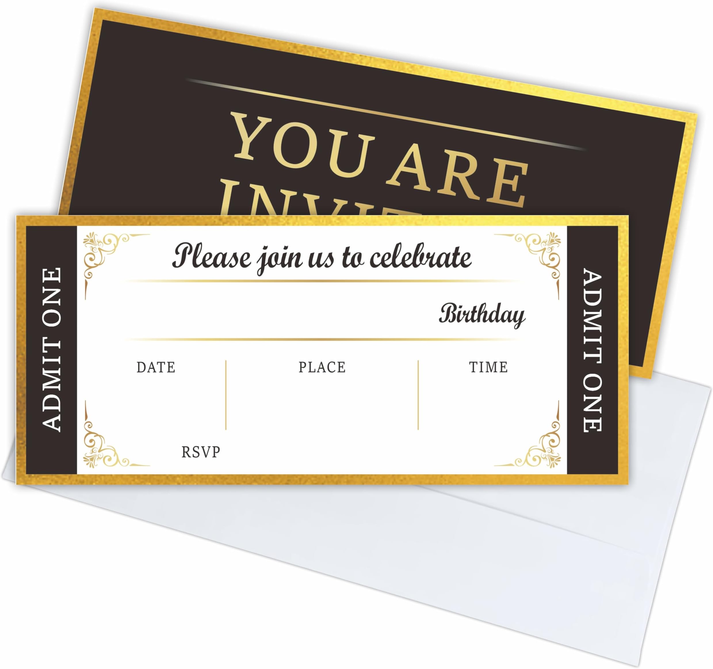 Amazon.com : NYCTUG 20 Black & Gold Birthday Invitations With Envelopes ...