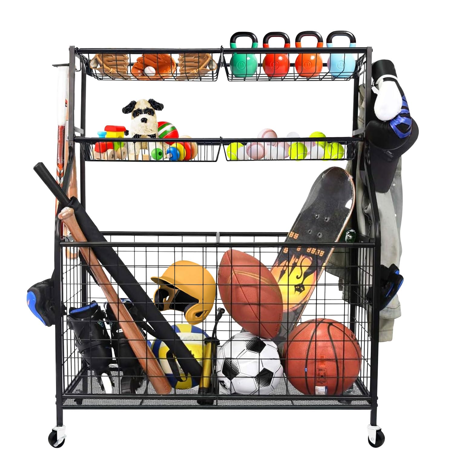 Garage Sports Equipment Organizer Ball Storage Rack for Sports Gear and ...