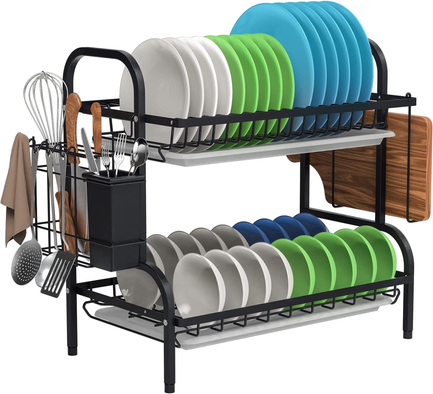 Mokshith Dish Drainers Rack with Drip Tray Stainless Steel 2-Tier Black ...