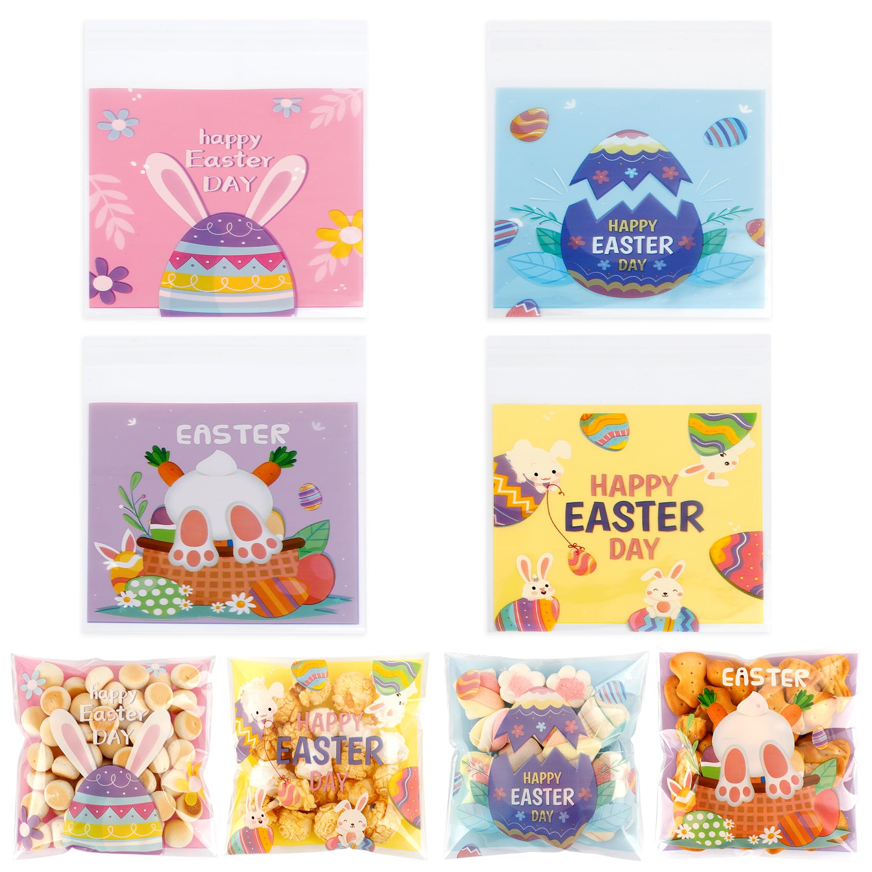 Amazon.com: Easter Treat Bags, 100 PCS Easter Candy Bags, Easter ...