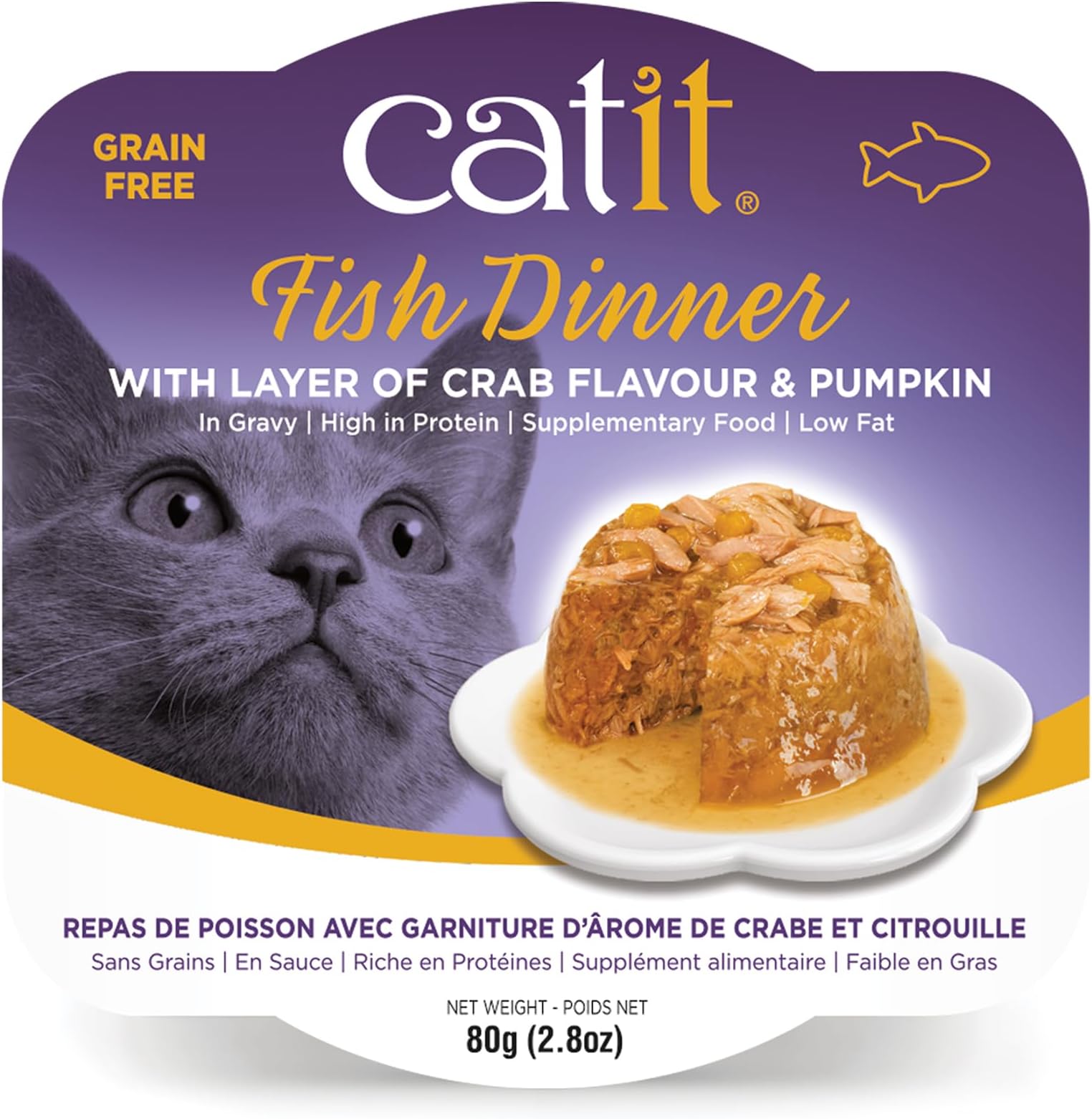 Catit Wet Cat Food Fish Dinner with Crab Flavour & Pumpkin 80 g, Canned ...