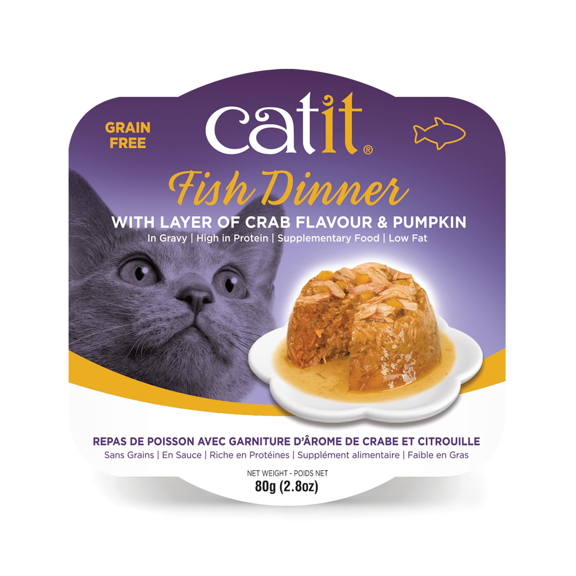 Catit Fish Dinner with Crab Flavour & Pumpkin 80 g, Cat Food, Wet Cat ...
