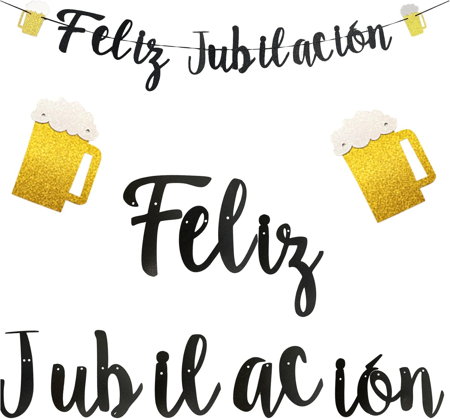 Guirnalda FeLiz Jubilación Banderín Pancartas Negro Happy Retirement en ...