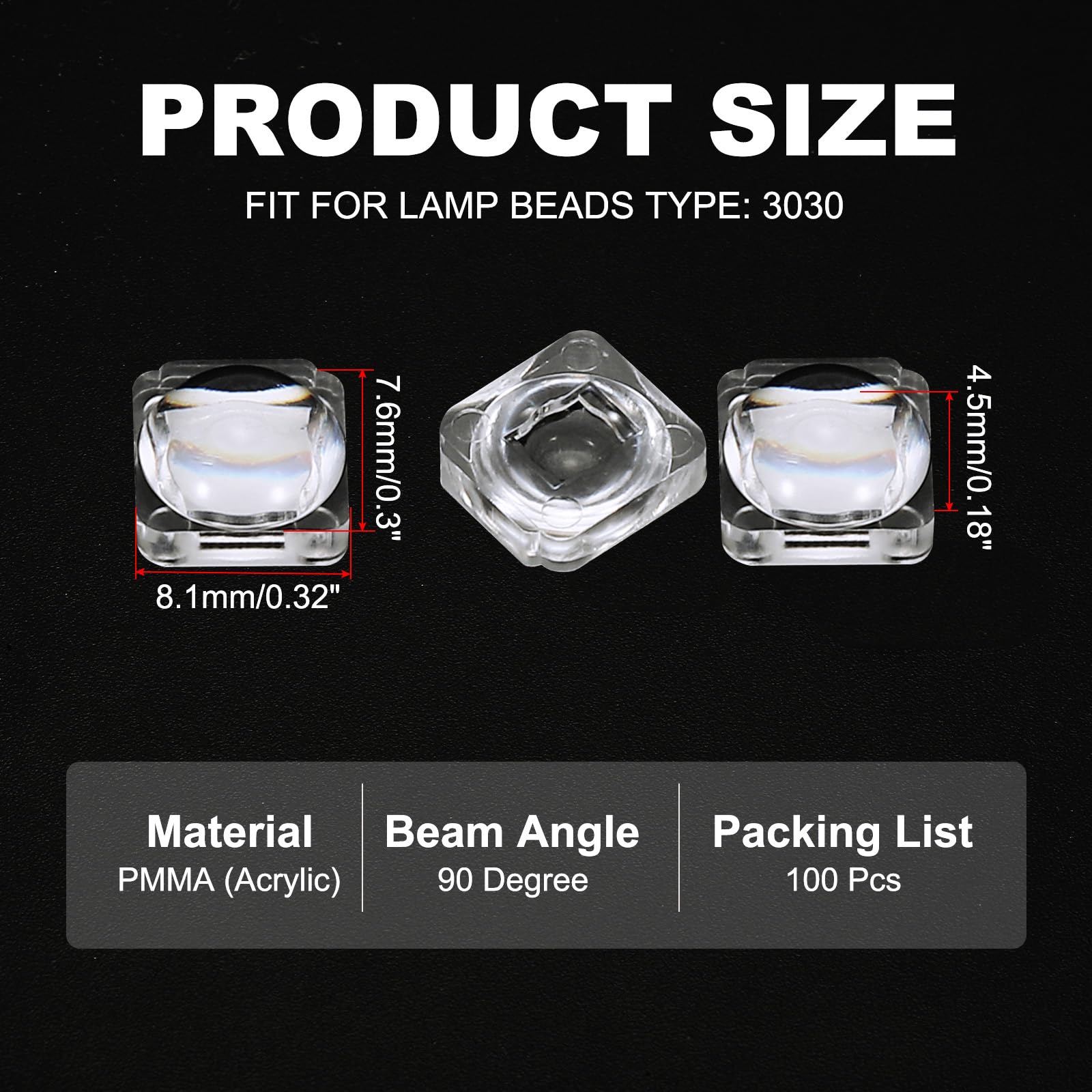 PATIKIL LED Convex Lens, 100 Pack 90 Degree Beam Angle Acrylic LED ...