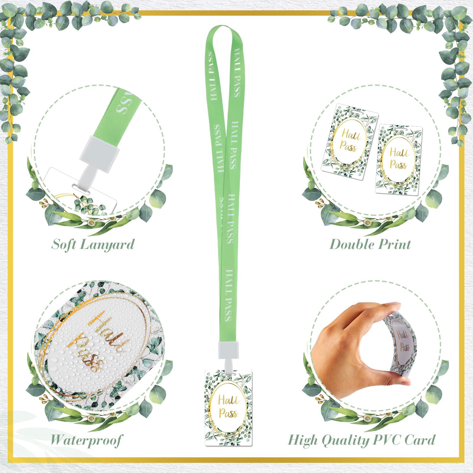 Snapklik.com : 8 Set PVC Hall Pass Lanyards Eucalyptus Unbreakable Hall ...