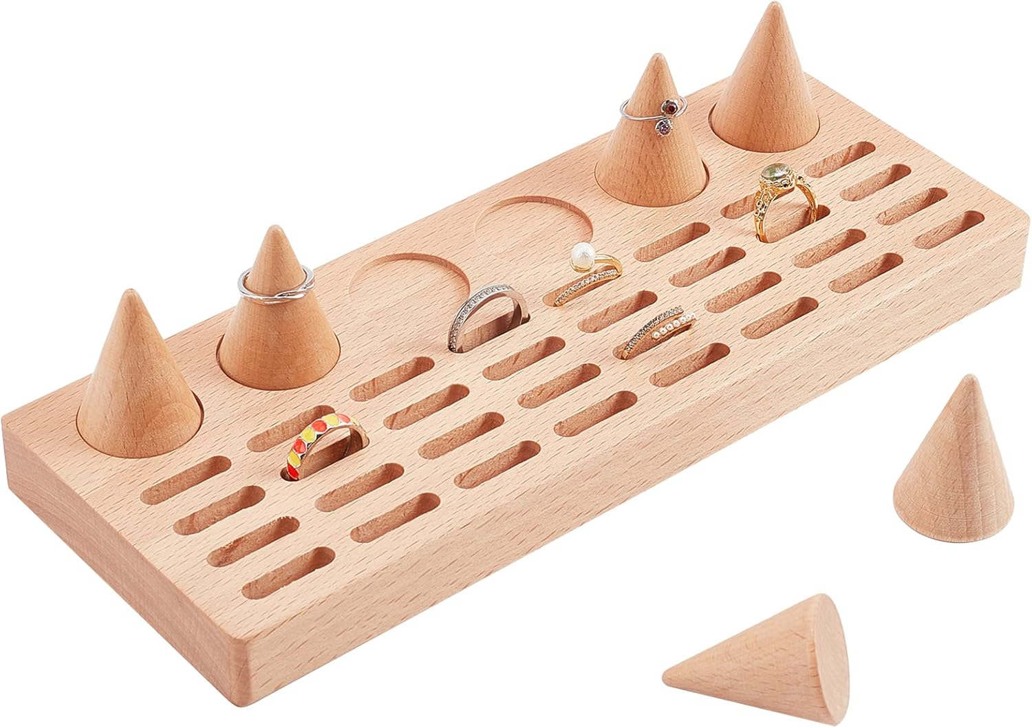 Amazon.com: NBEADS Wood Finger Ring Stand with 6 Pcs Cone Ring Holders ...