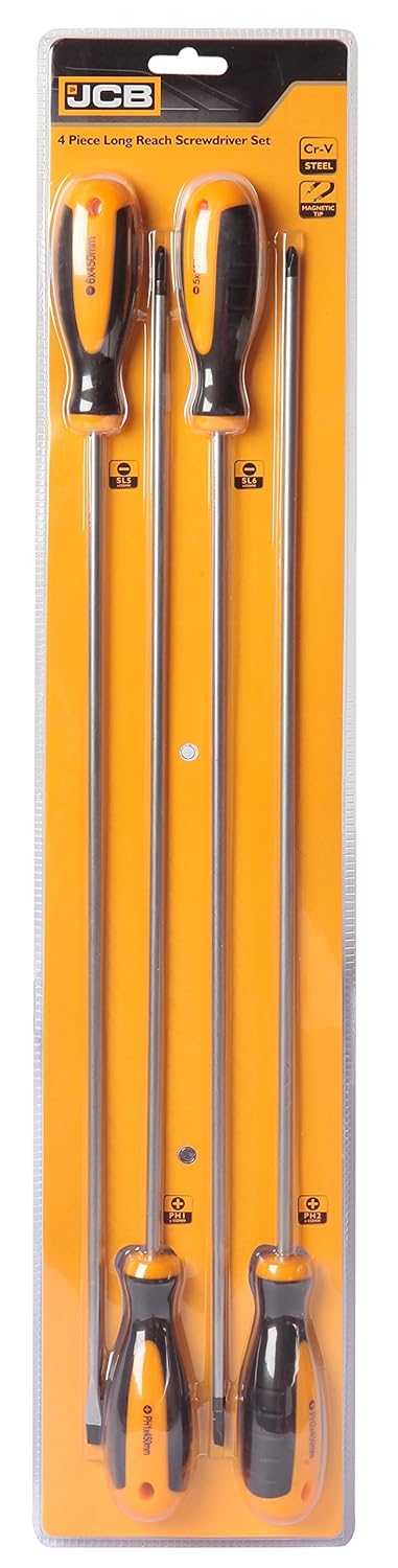 JCB 4pc Screw Driver Set:PH1x450, PH2x450mm, 5x450mm, 6x450mm, Chrome ...