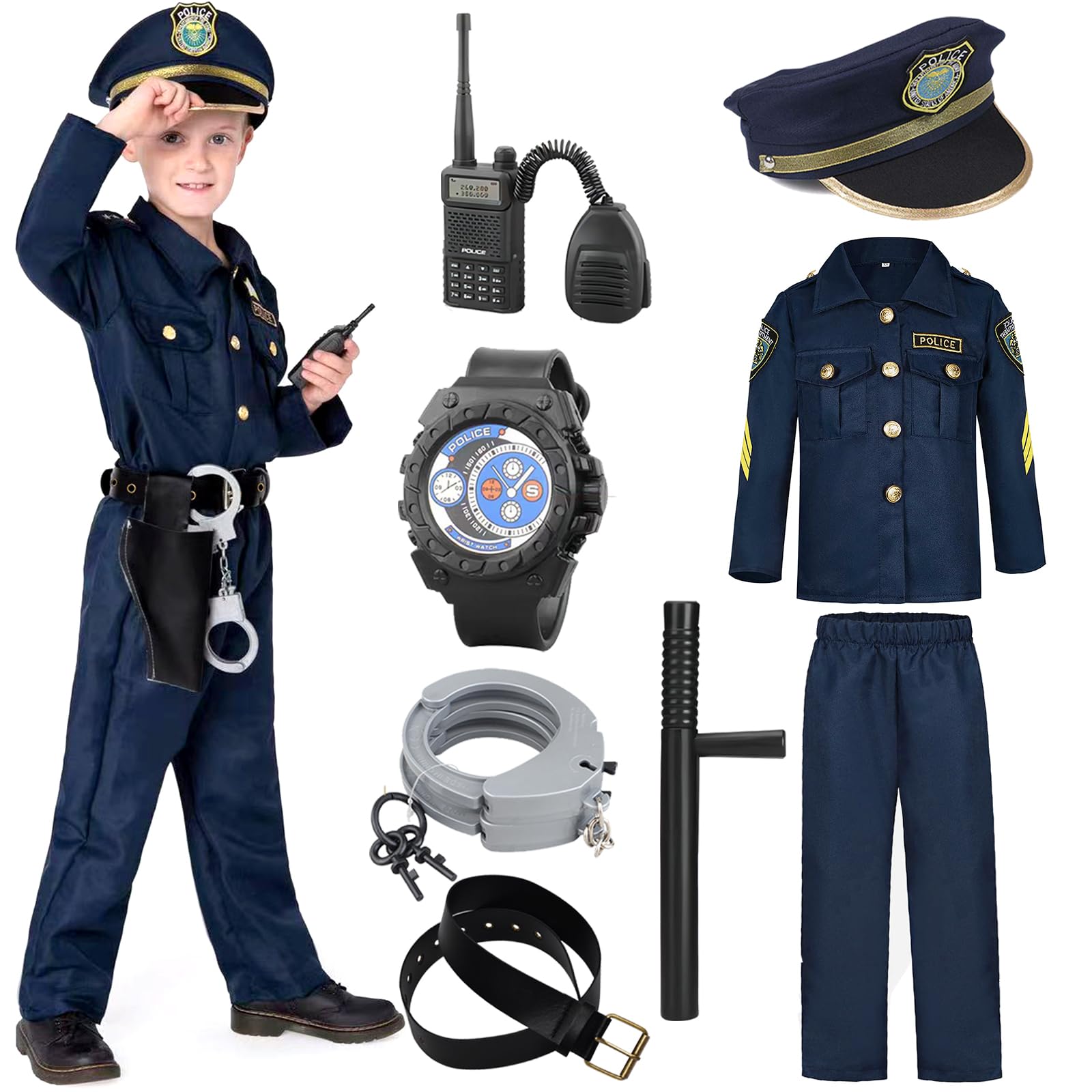 Amtum Police Costume Kids Policeman Uniform Kids Police Officer Costume ...