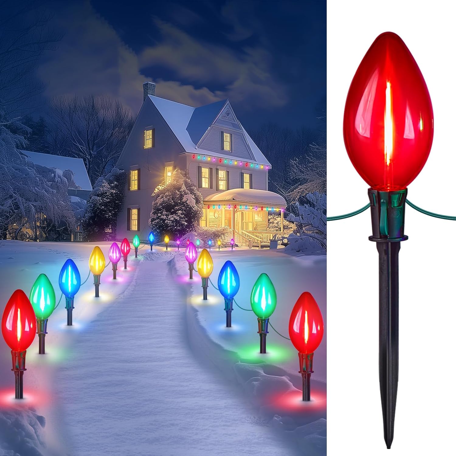 Minetom Double C9 Christmas Pathway Lights Outdoor - 13.5Ft 10 LED ...