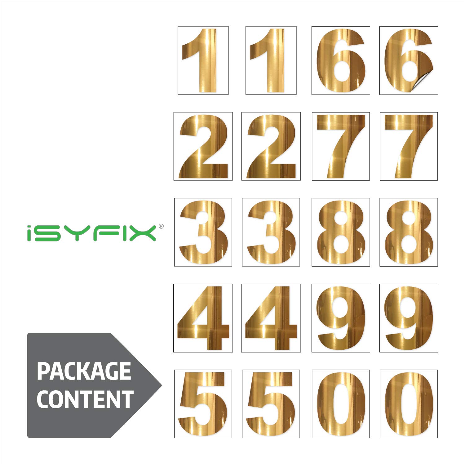 Snapklik.com : iSYFIX Gold Chrome Vinyl Numbers Stickers 6 Inch Self ...