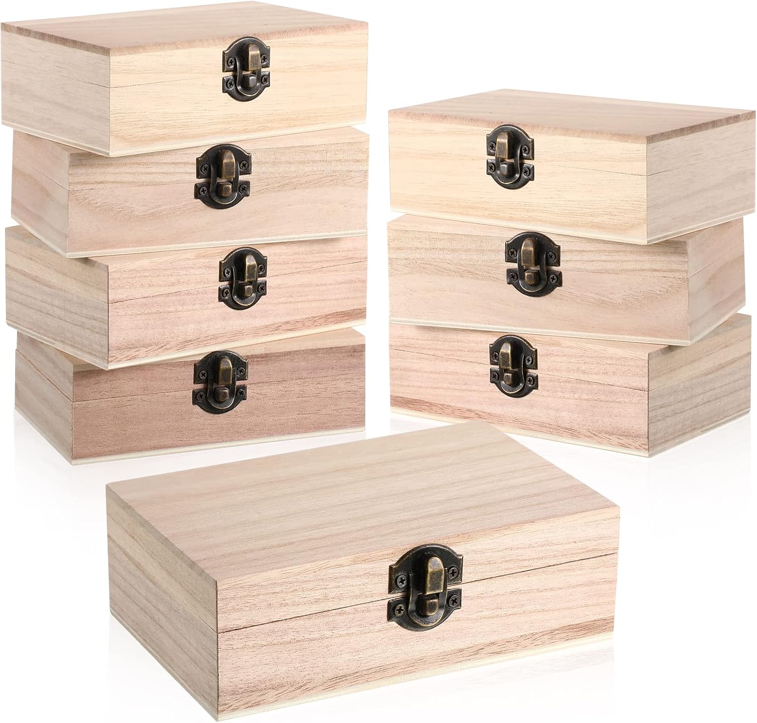 Amazon.com: Yookeer 8 Pieces Unfinished Wooden Boxes with Hinged Lid ...
