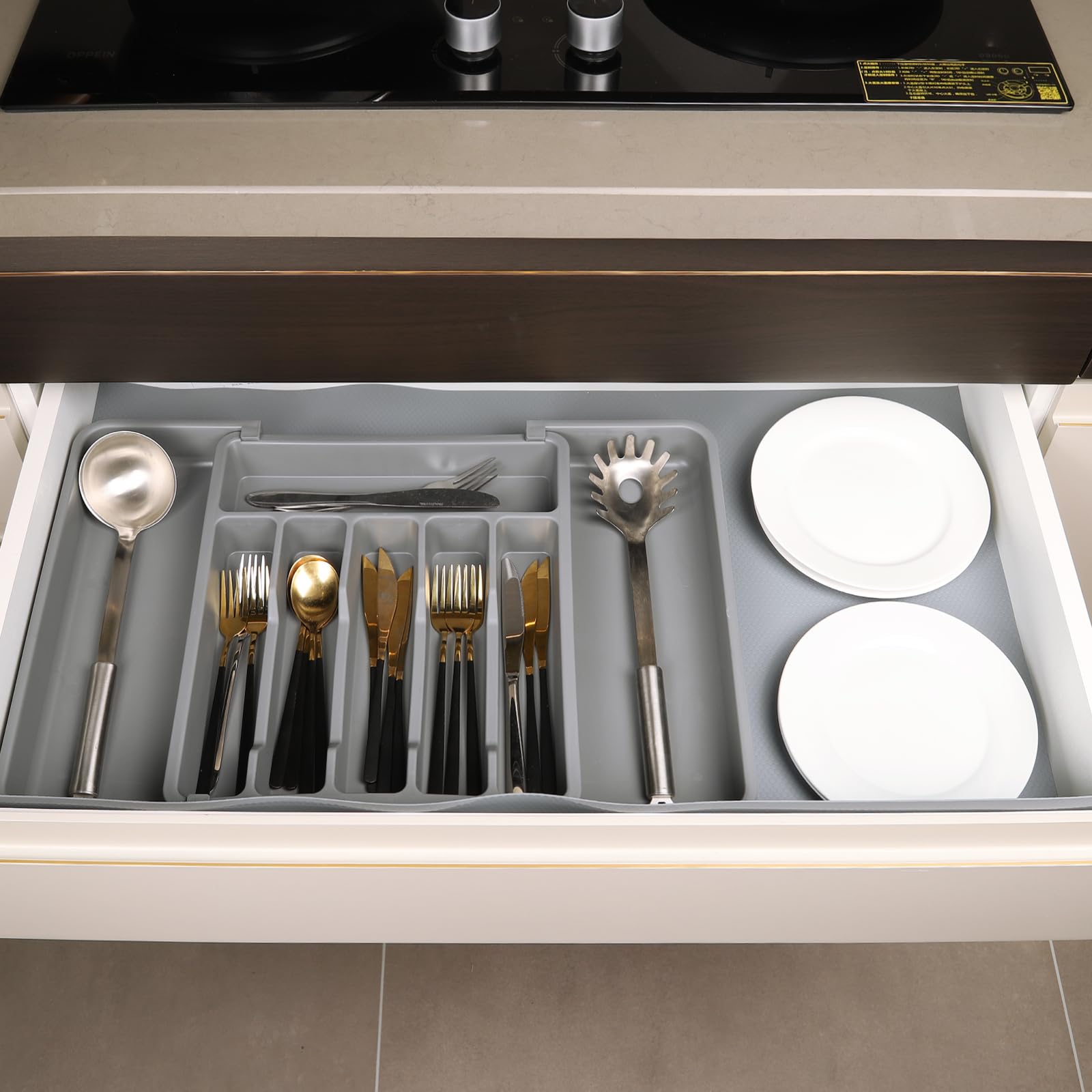 Organizator tacamuri pentru sertar, extensibil, material PP, gri, 13-22 ...
