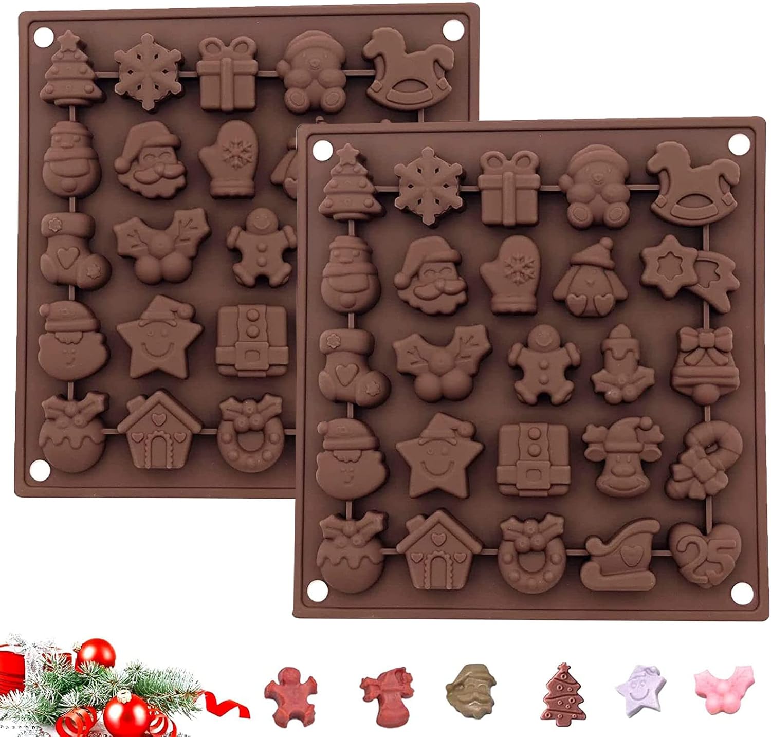 2 Pcs Silicone Chocolate Moulds, 50-Cavity Non Stick Christmas ...