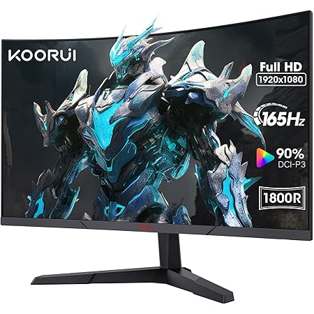 KOORUI Monitor Gaming 27 Pollici, Curvo 1800R 1920×1080 (FHD), 165Hz Mornitor, DCI-P3 90% ...