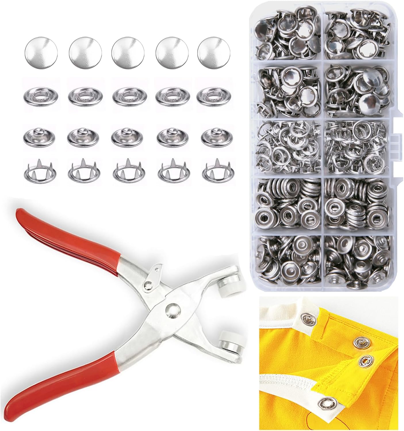 Amazon.com: GTAAOY 100 Sets Metal Snaps Buttons with Fastener Pliers ...