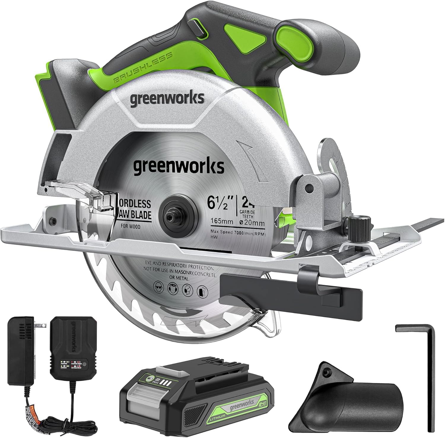 Amazon.com: Greenworks 24V Circular Saw,Brushless 6-1/2"Battery ...