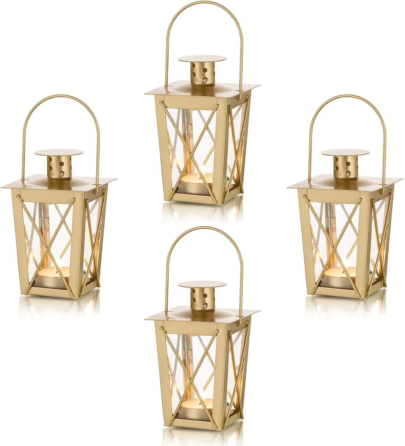 NUPTIO Small Tea Light Lanterns - Set of 4 Mini Tealight Candle Holders ...