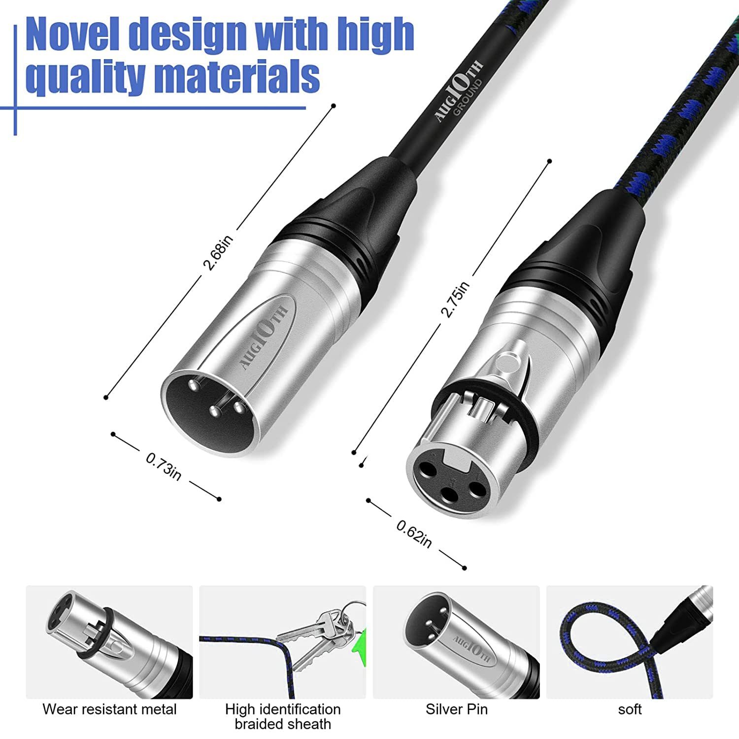 Snapklik.com : Augioth XLR To XLR Pro Mic Cable 10 Ft 2-Pack Male To ...