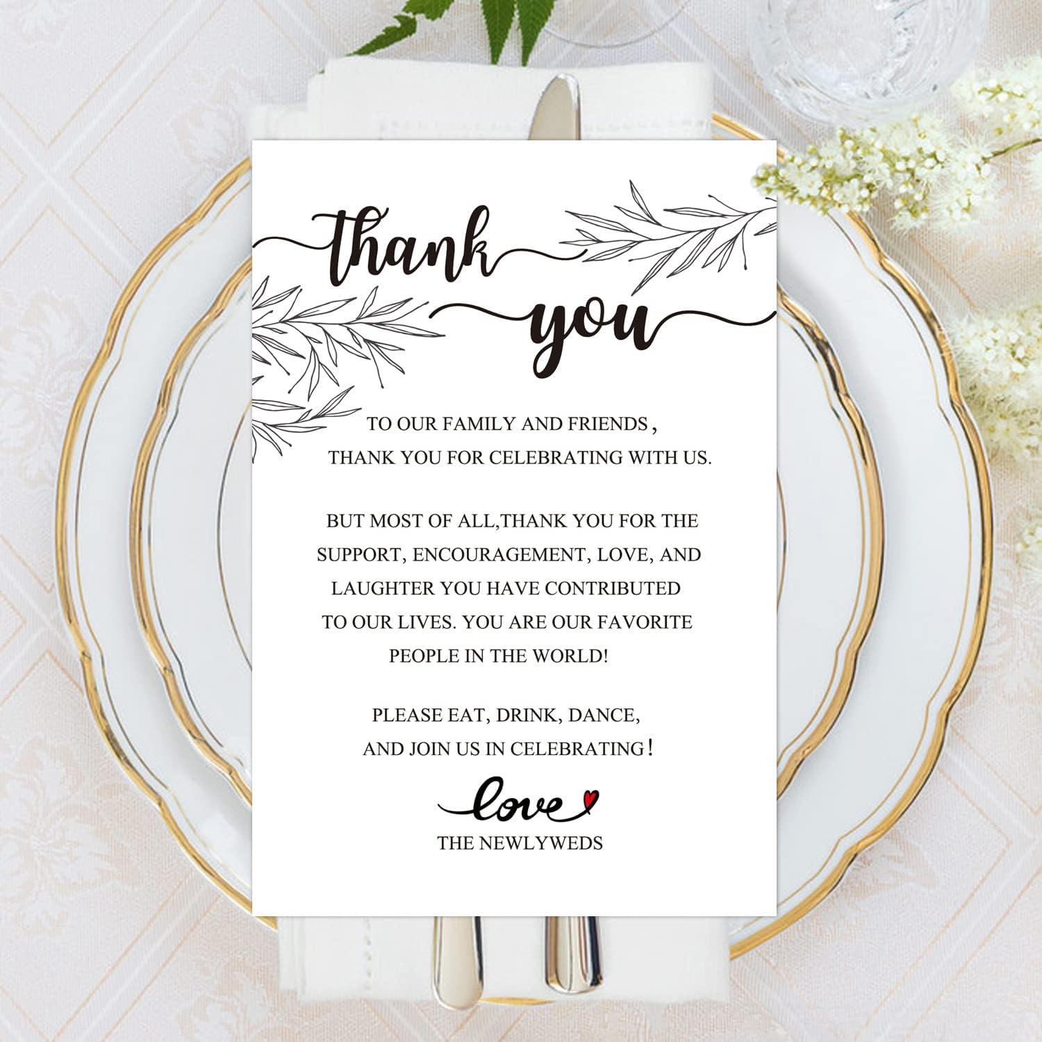 Amazon.com: Thank You Place Setting Cards, Greenery Reception Thank You ...