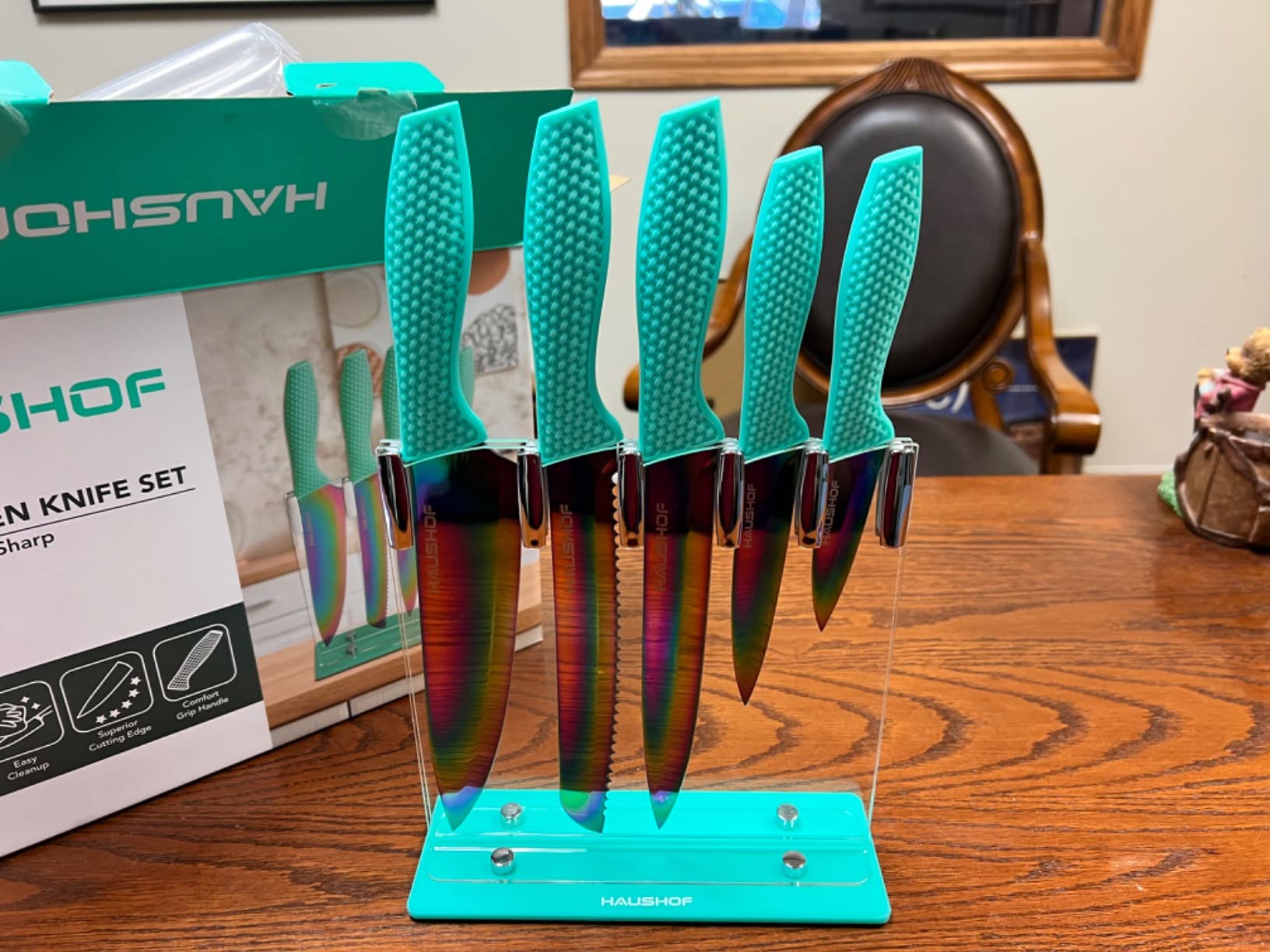$6/mo - Finance HAUSHOF Kitchen Knife Set, 5 Piece Rainbow Knife Sets ...