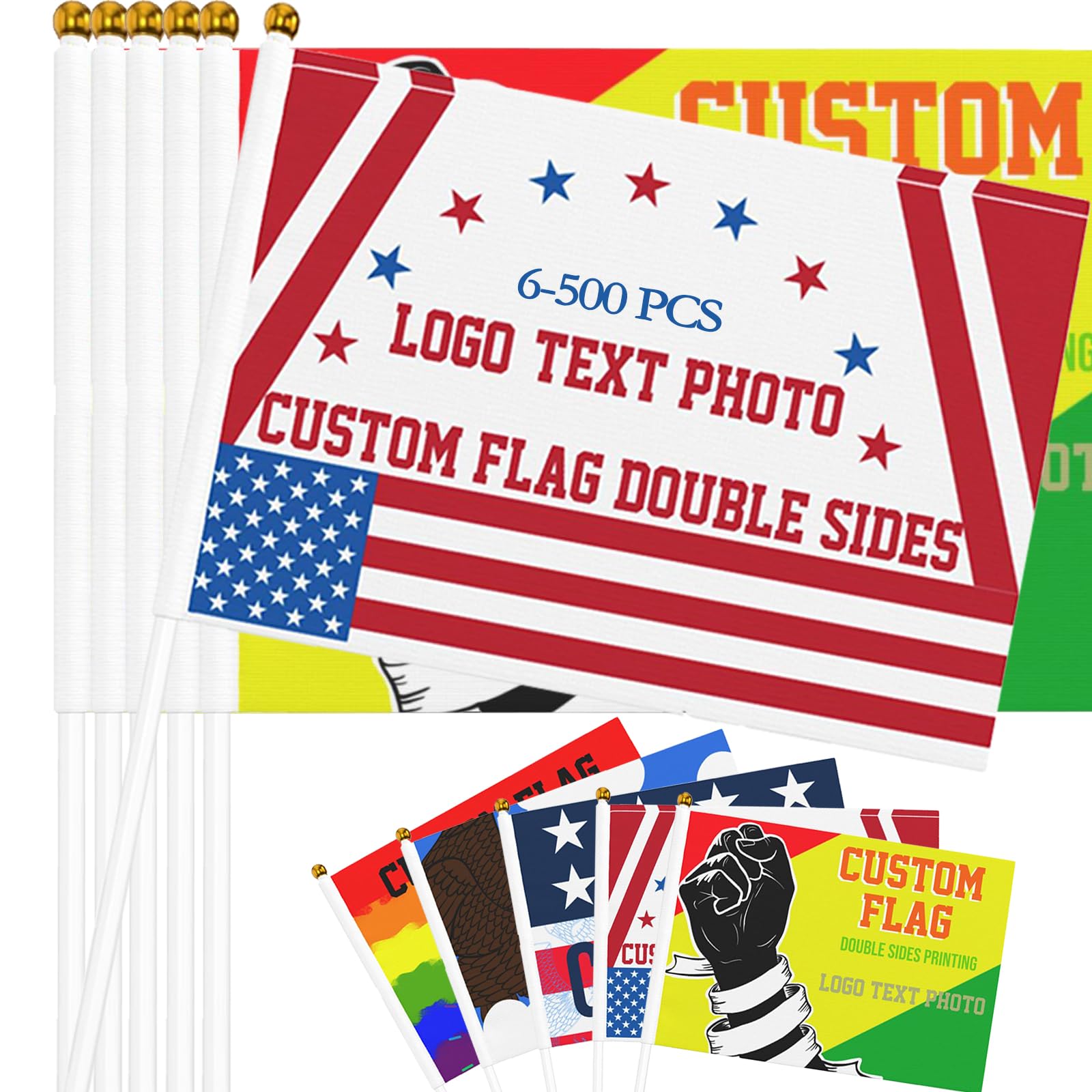 Amazon.com : 6-500 Pcs Custom Handheld Mini Flag with Pole Personalized ...