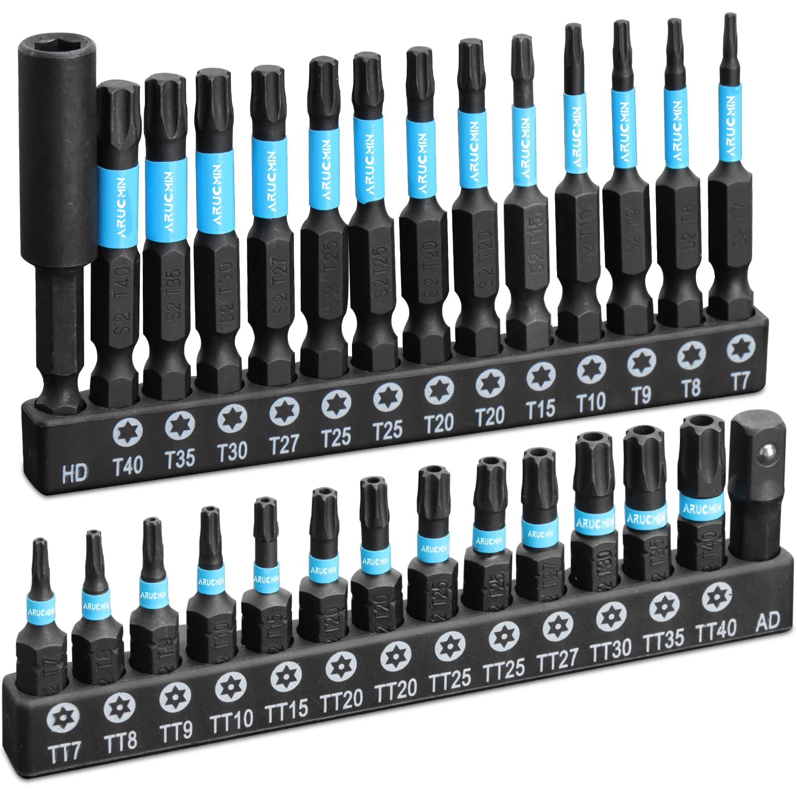 ARUCMIN Impact Torx Bit Set, 28-Piece Security Torx Bit Set TT7-TT40 S2 ...