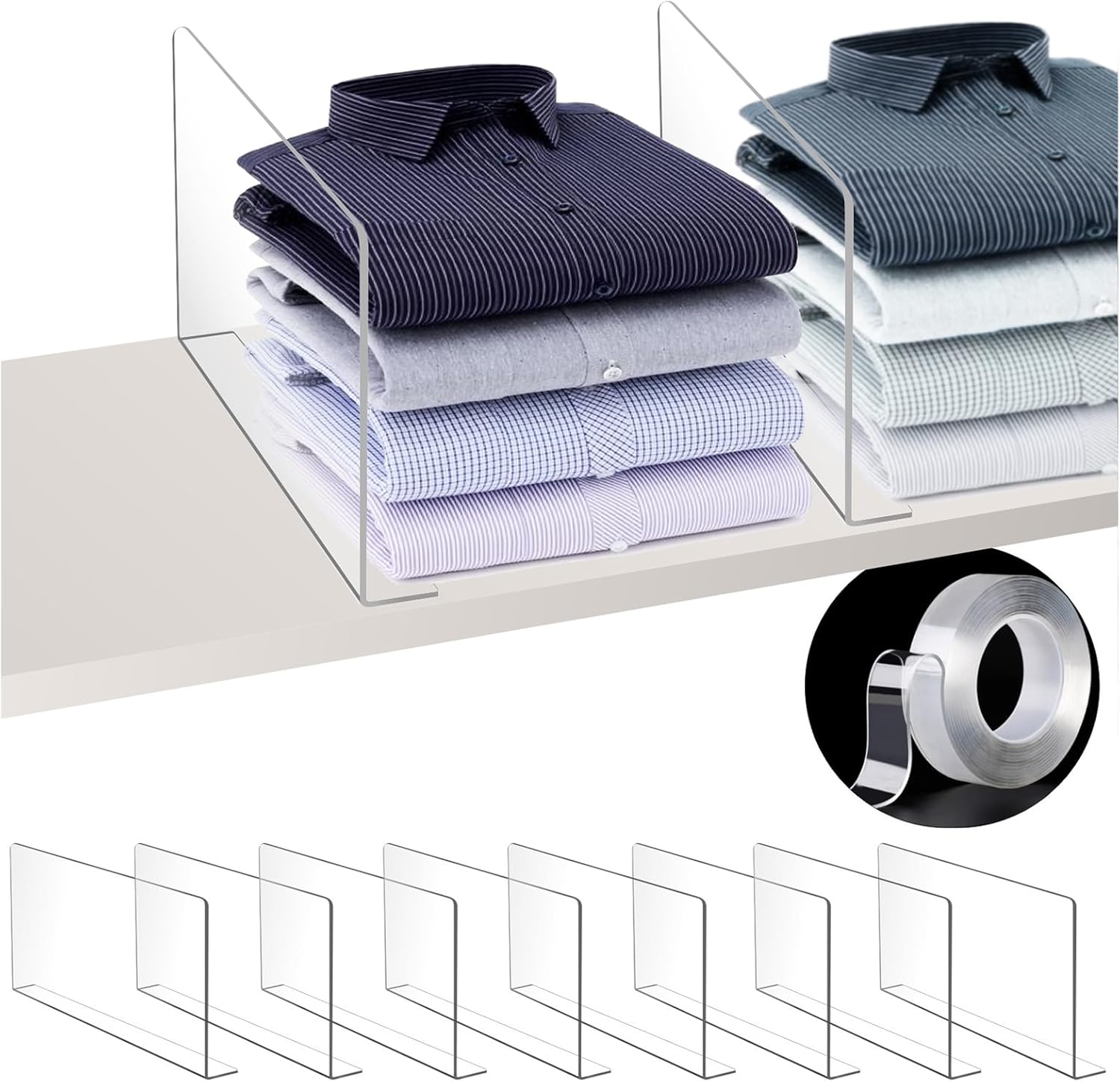 mioule Closet Shelf Dividers - Clear Plastic Acrylic Tall Cabinet Shelf ...