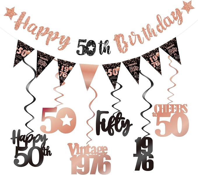 Amazon.com: 50th Birthday Decorations Set for Women, Black Rose Gold ...
