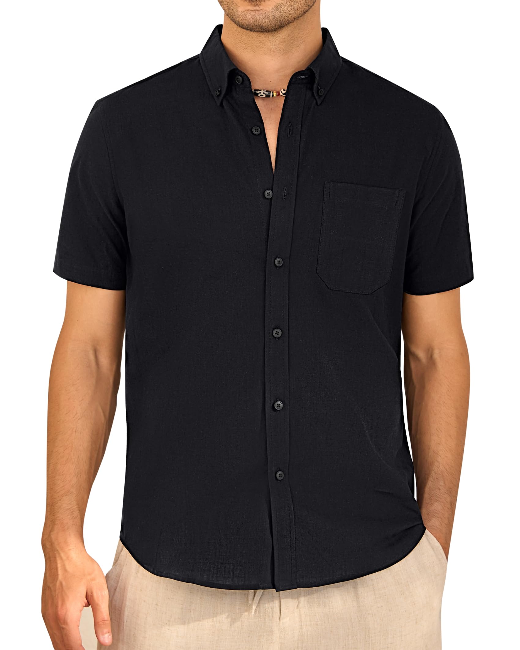 J.VER Men's Short Sleeve Cotton Linen Shirt, Regular Fit, Solid, S : Amazon.co.uk: Fashion