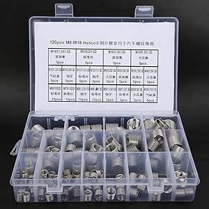 NDNCZDHC Helicoil Kit, 120 Pieces Helicoils, M6 M7 M8 M9 M10 M11 M12 M14 M16 M18 Stainless Steel ...