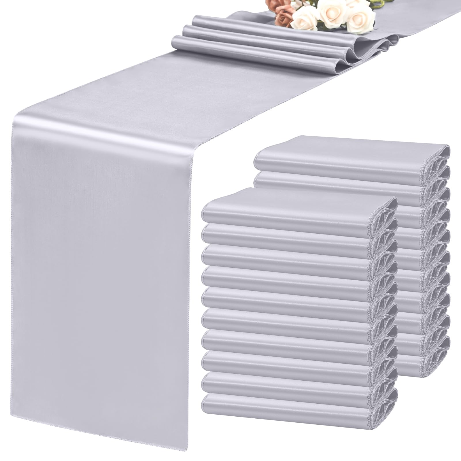 Amazon.com: Lykoow 20 Pack Silver Table Runners 12 x 72 Inch Satin ...